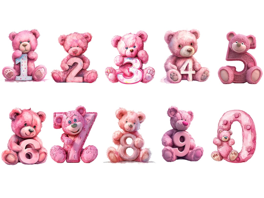 Watercolor Pink Teddy Bear Numbers, Teddy Bear Numbers, Instant ...