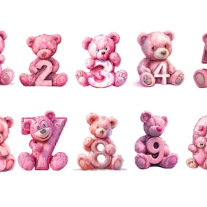 Watercolor Pink Teddy Bear Numbers, Teddy Bear Numbers, Instant ...
