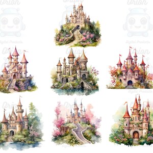 Watercolor Fairy Castles Clipart, PNG Digital Files on a Transparent ...