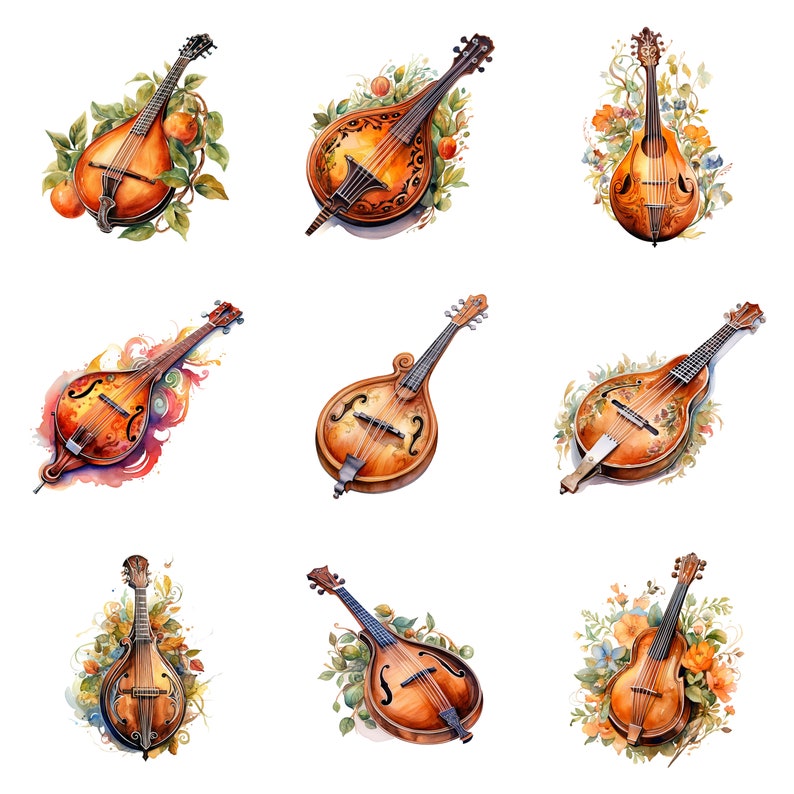 Watercolor Mandolins Clipart, PNG Digital Files on Transparent ...