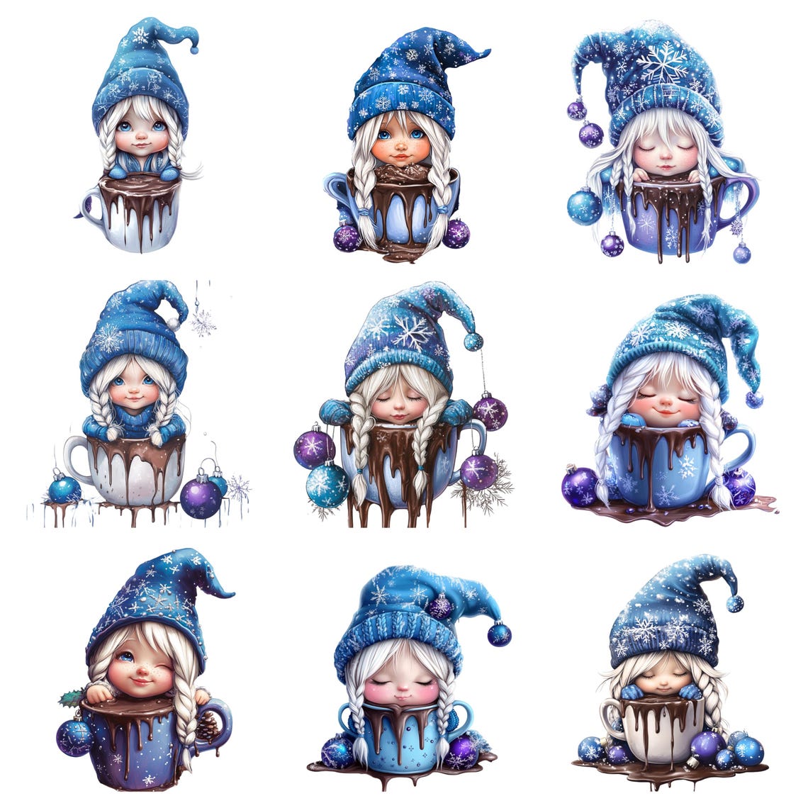 28 Winter Gnome Girls Clipart, Christmas Clipart, PNG Individual Images ...