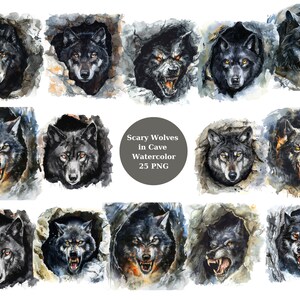 25 Scary Wolves in Caves Clipart, Watercolor Clipart, Halloween, PNG ...