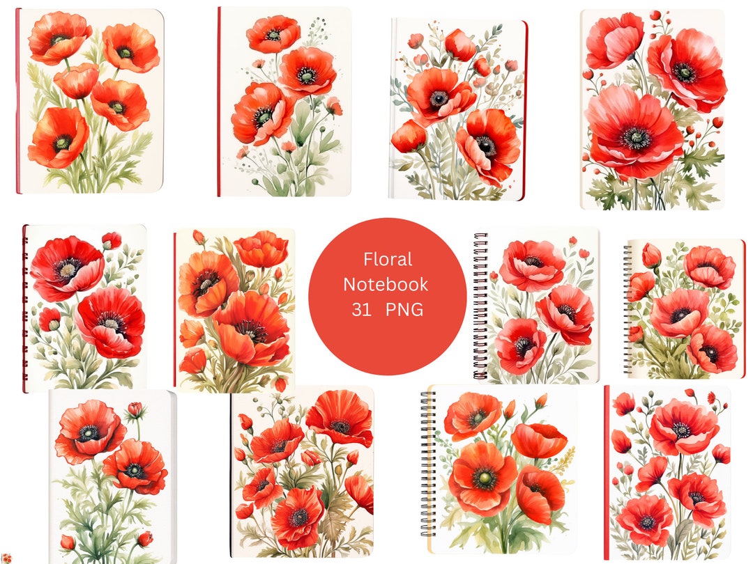 31 Floral Notebooks Watercolor Clipart, Floral Clipart, PNG Individual ...