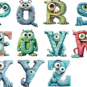 Monster Alphabet PNG Digital Files, Flowers, Butterflies, Scrapbook ...