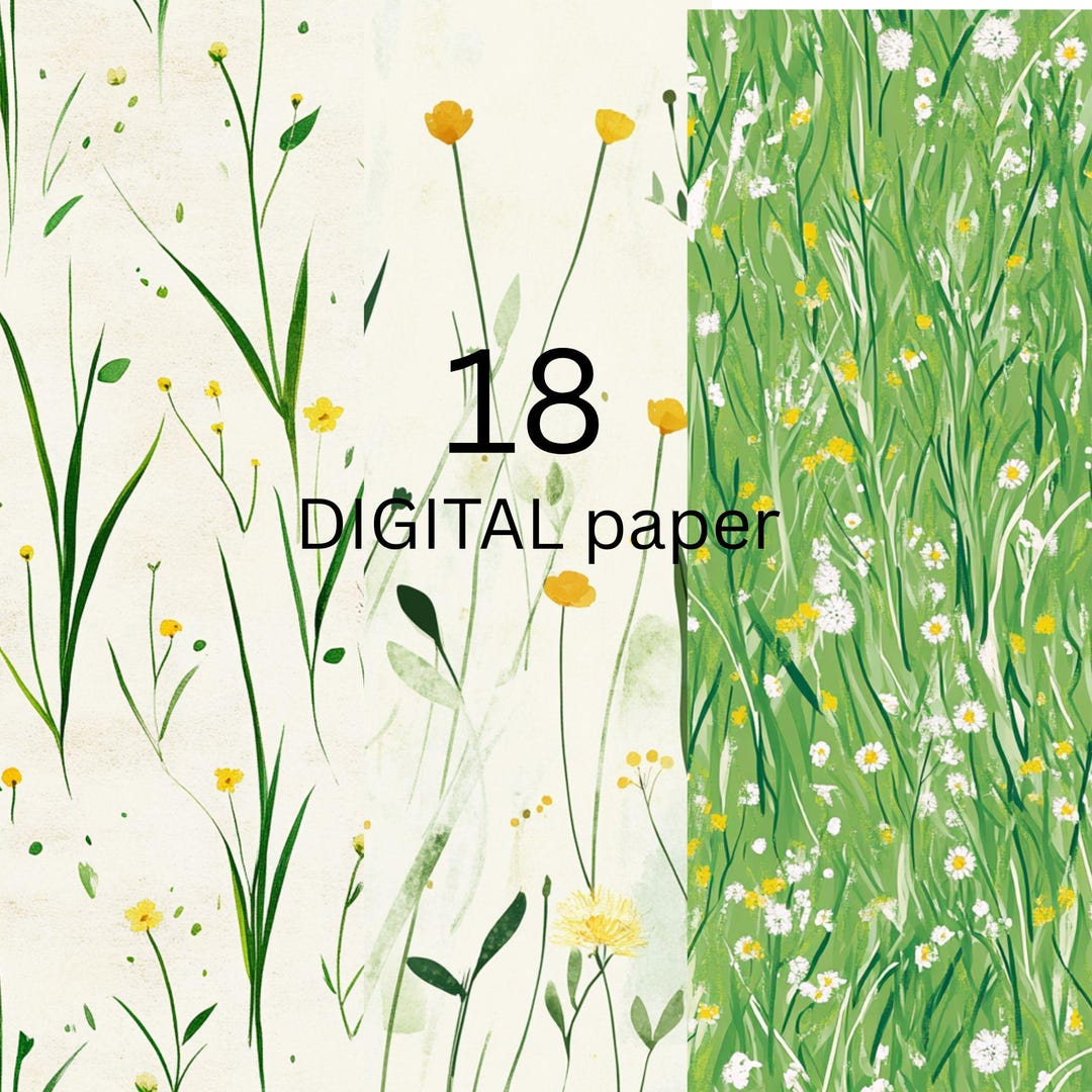 Spring Wildflowers and Green Grass Digital Paper Pack | 18 Backgrounds ...