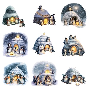 18 Igloo Penguins Clipart, Christmas Clipart, PNG Individual Images on ...