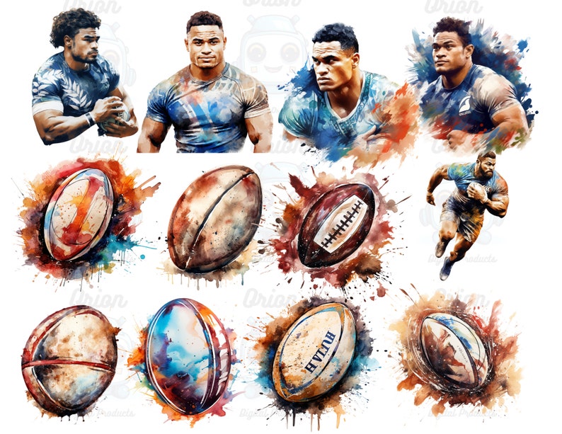 Watercolor Samoa Rugby Players Clipart PNG Digital Files on a - Etsy