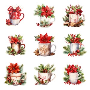 Watercolor Christmas Mugs Clipart, PNG Digital Files on Transparent ...