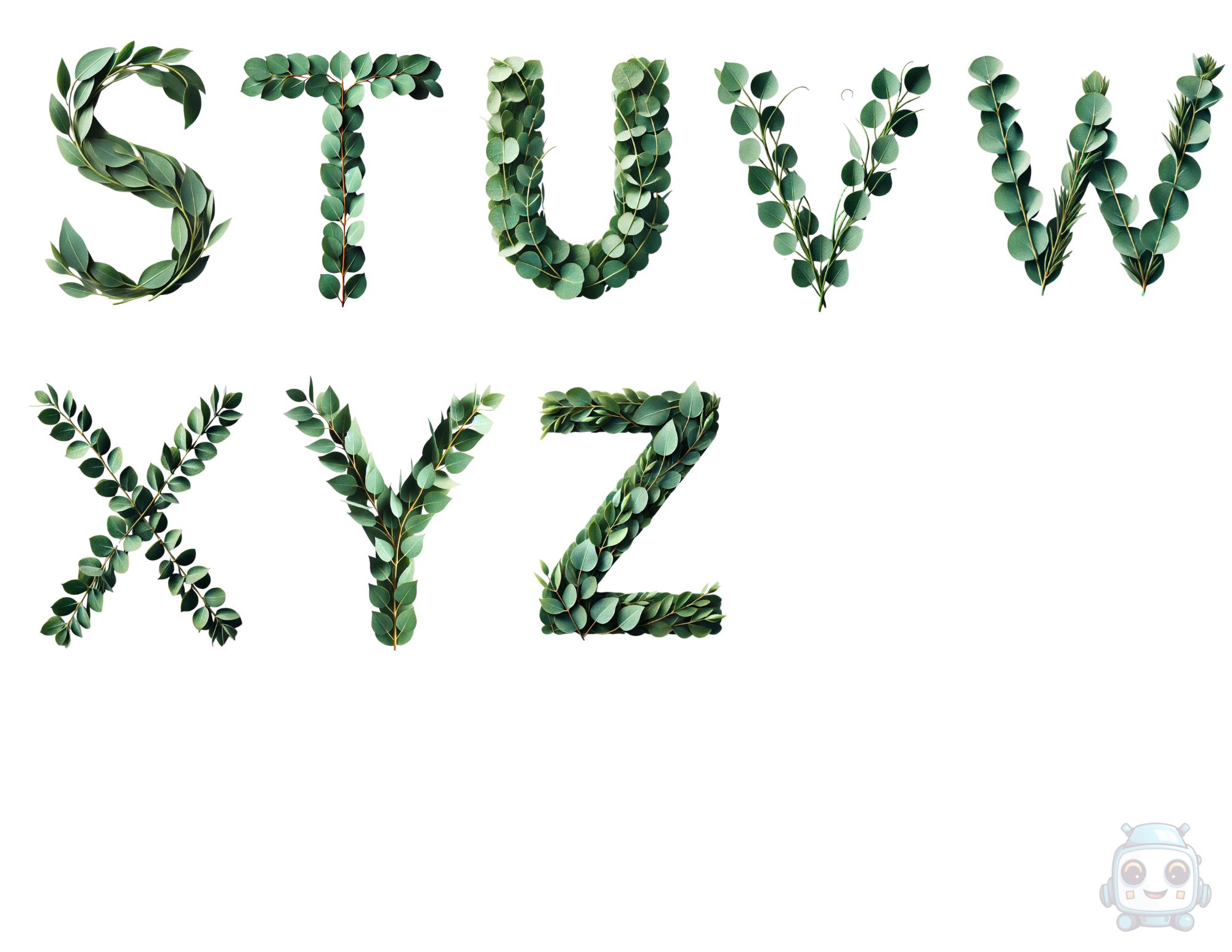 Eucalyptus Leaf Alphabet Clipart Set - Botanical Letters A-Z - Greenery ...