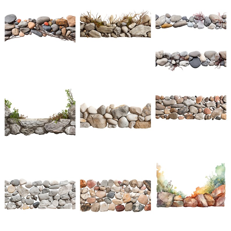 Watercolor Stone Borders Clipart, PNG Digital Files on Transparent ...