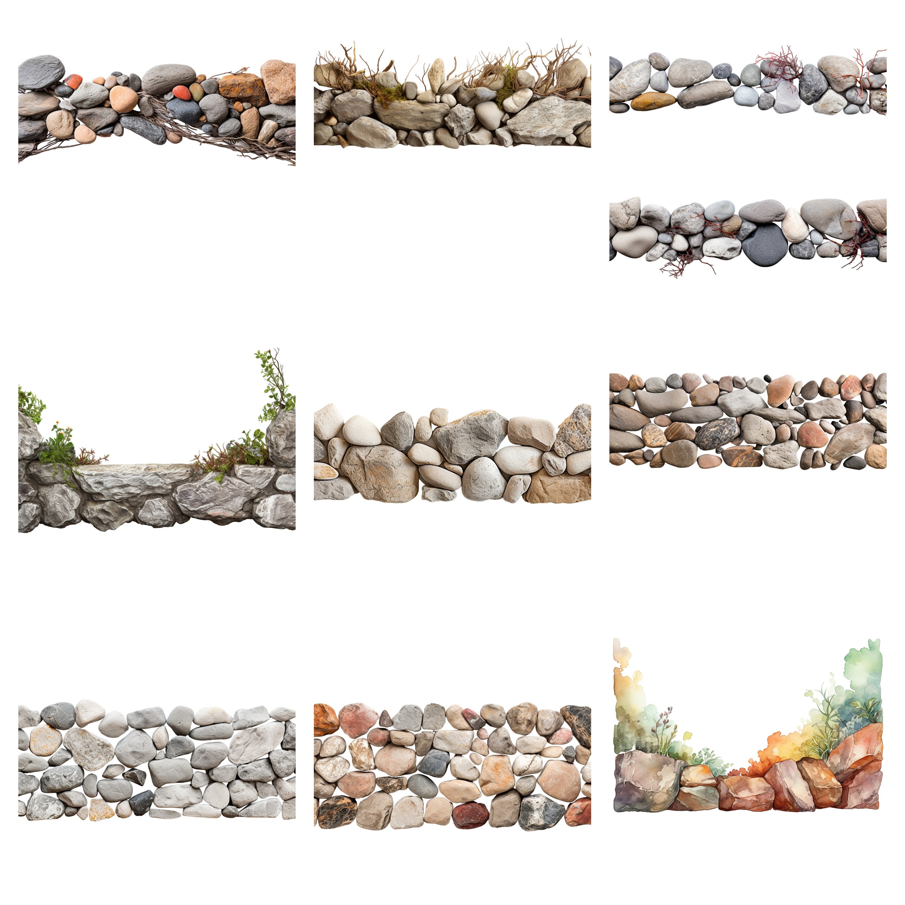 Watercolor Stone Borders Clipart, PNG Digital Files on Transparent ...