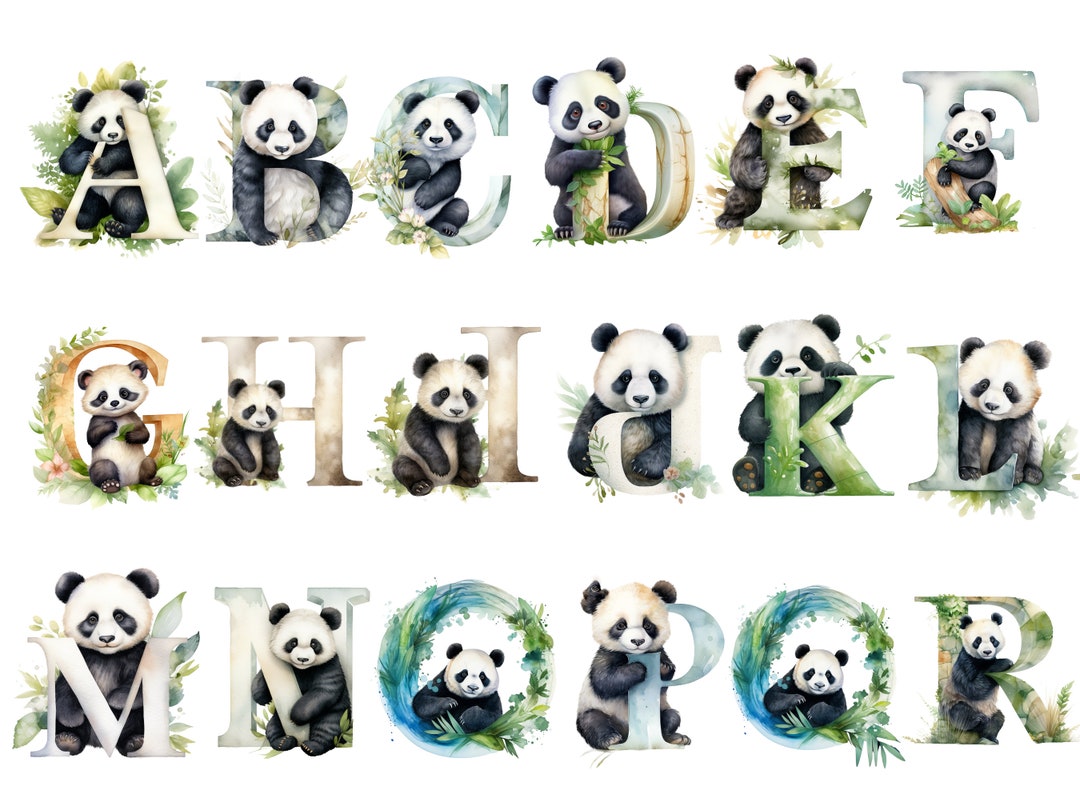 Watercolor Panda Alphabet in PNG for Commercial Use Instant Download ...