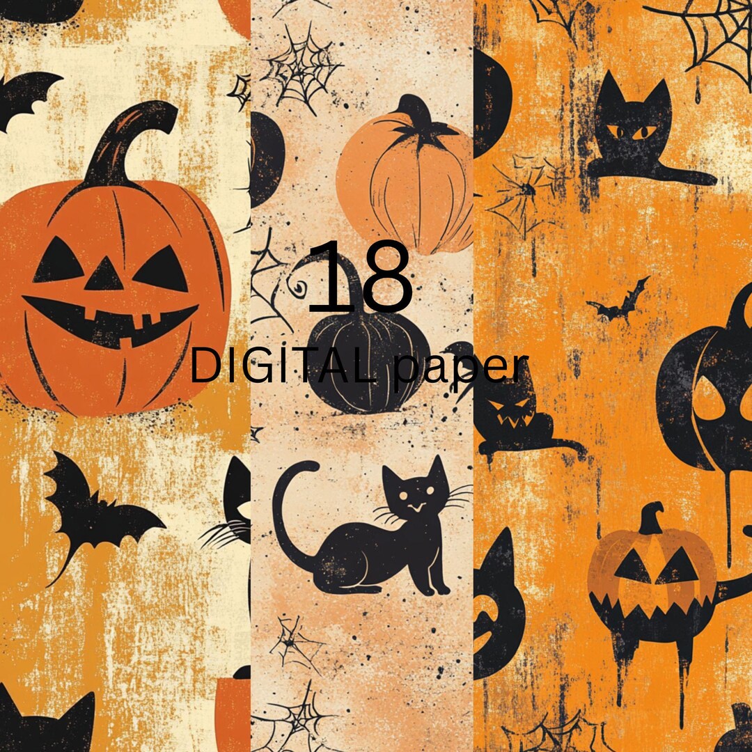 Halloween Digital Paper Pack - Black Cats, Pumpkins, Bats and ...