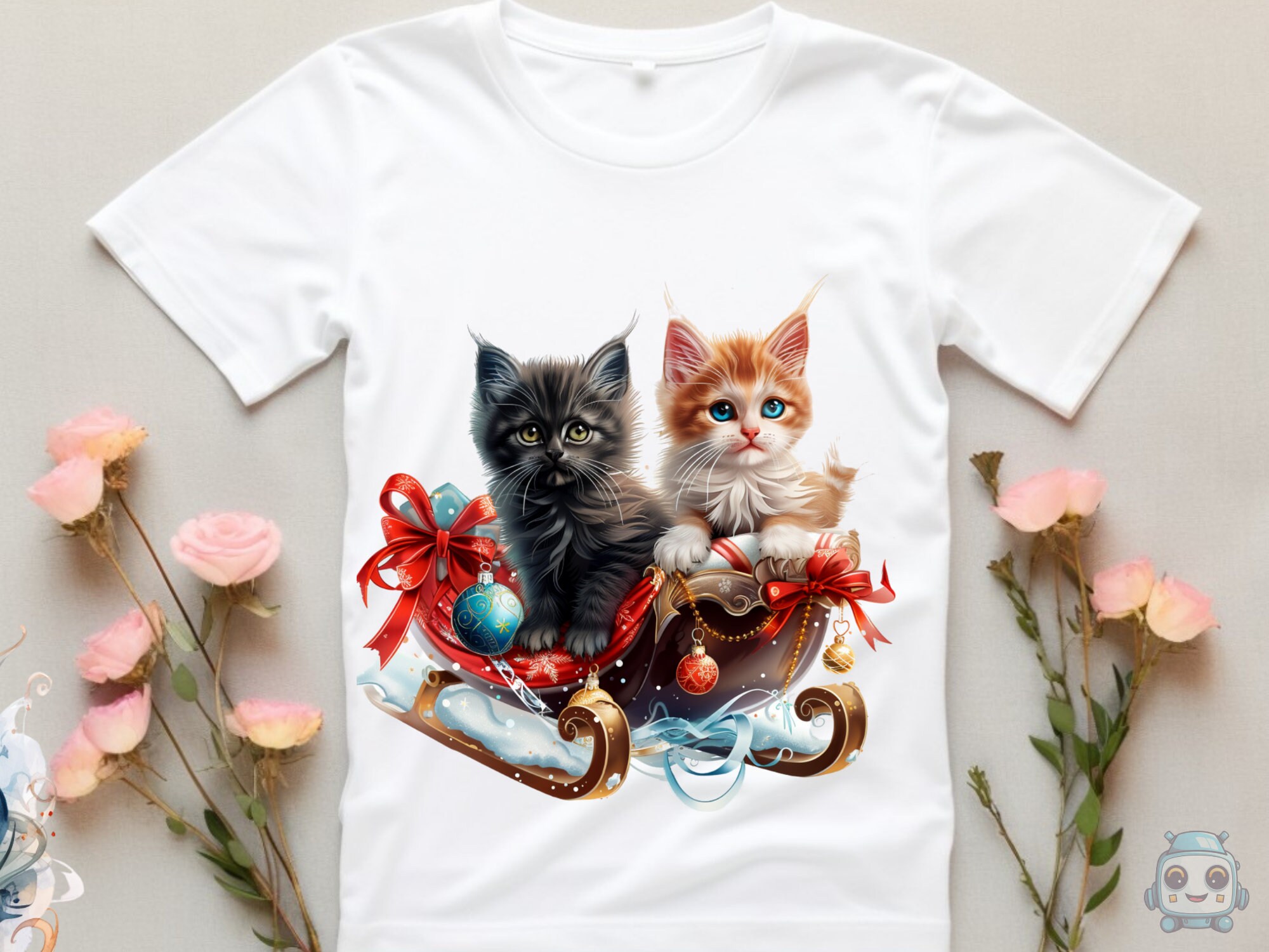 21 Cats on Sled, Christmas Clipart, Festive Cats, PNG Individual Images ...