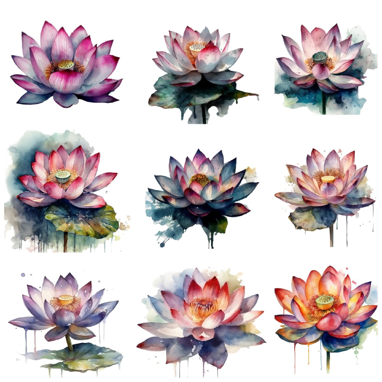 Watercolor Lotus Flowers Clipart PNG Images Instant Download - Etsy