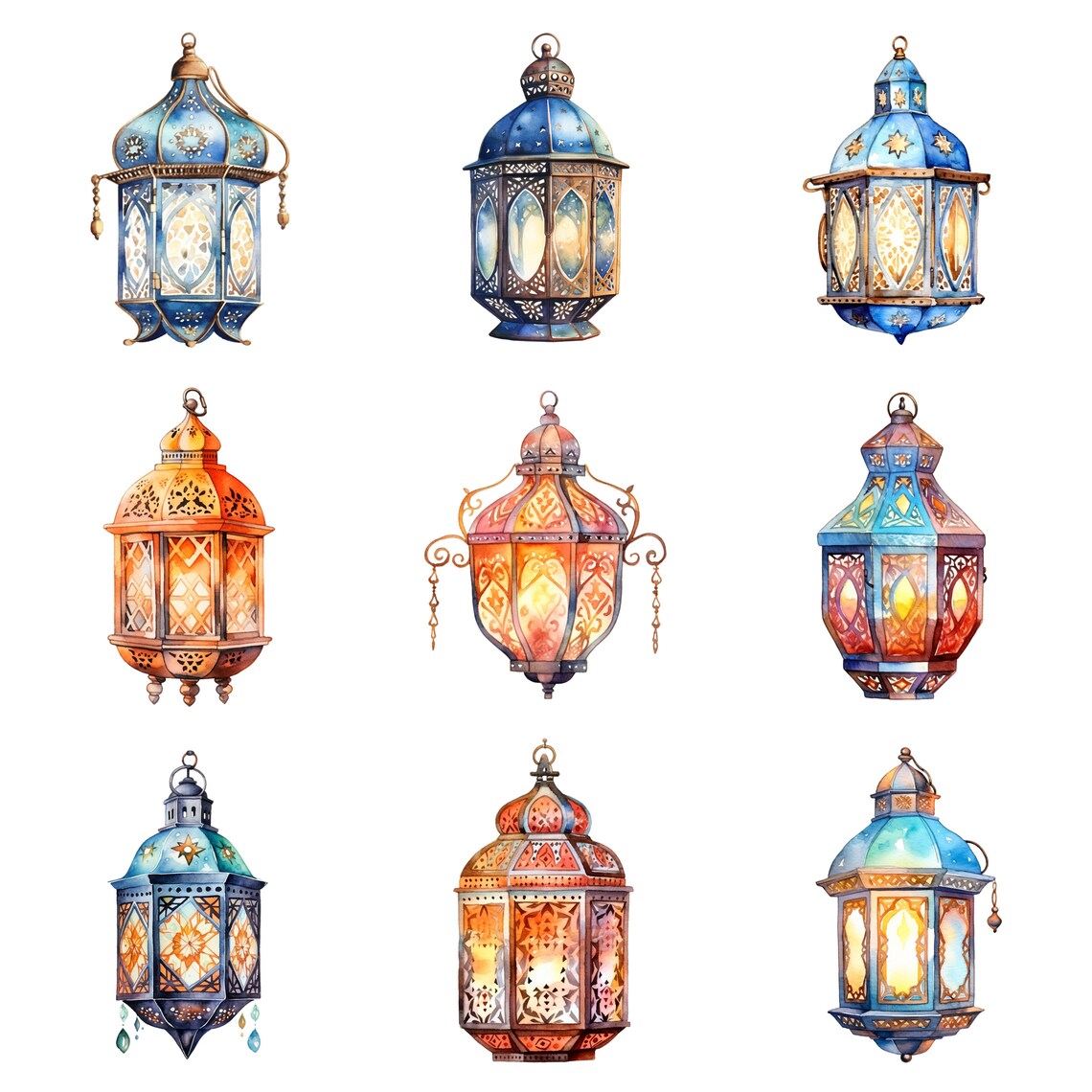 25 Arabian Lanterns Watercolor Clipart, Arabia Clipart, PNG Individual ...