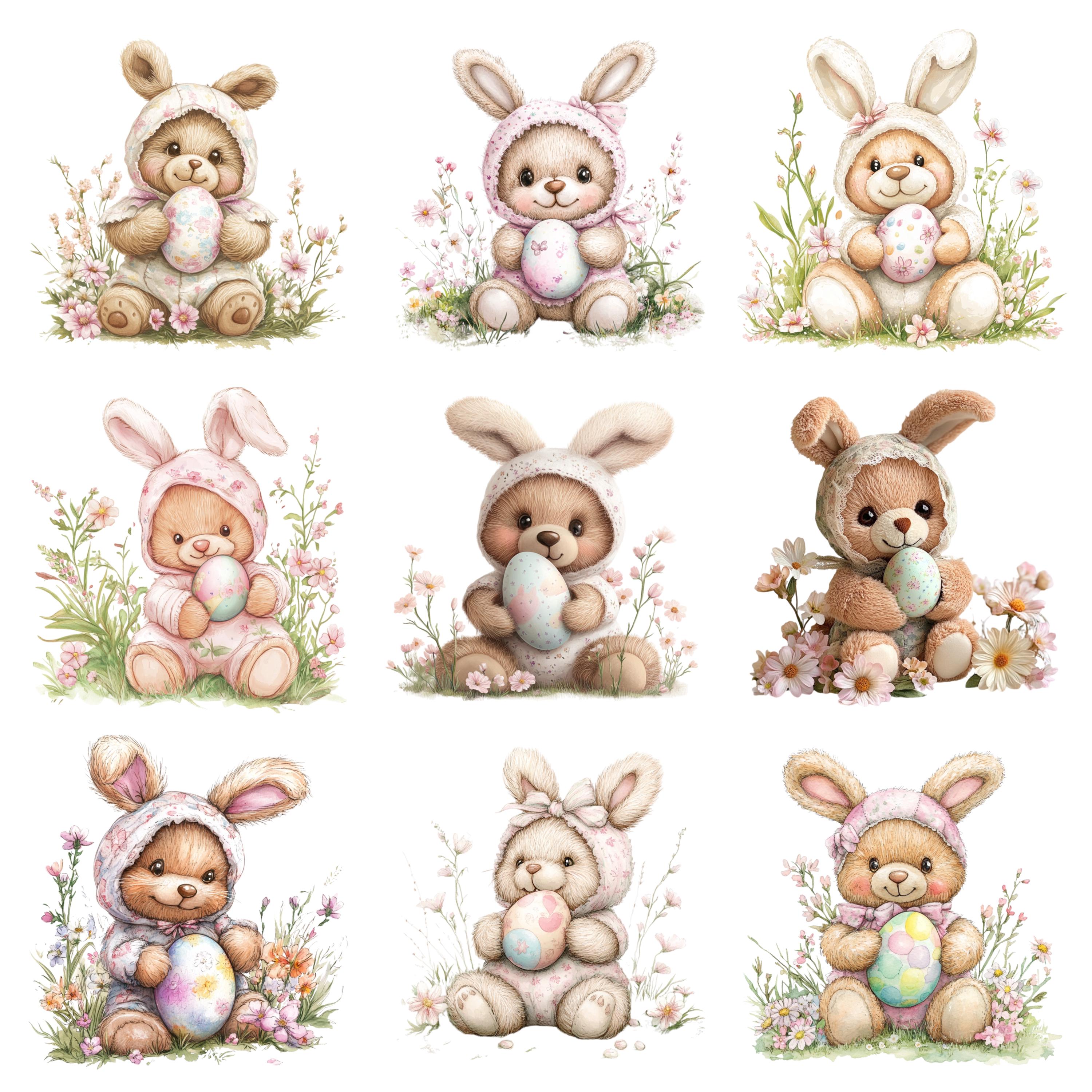 35 Easter Teddy Bears Watercolor Clipart, Easter Clipart, PNG ...
