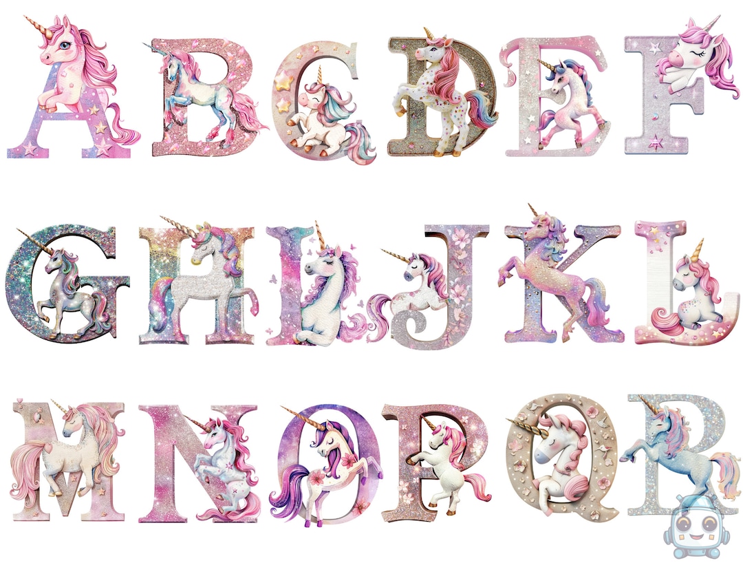 Glitter Unicorn Alphabet Clipart, Unicorn Letters, Transparent ...