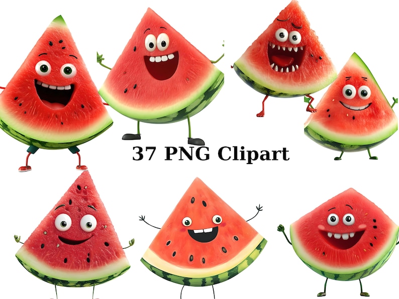 37 Funny Watermelons Clipart, Whimsical Clipart, PNG Individual Images ...