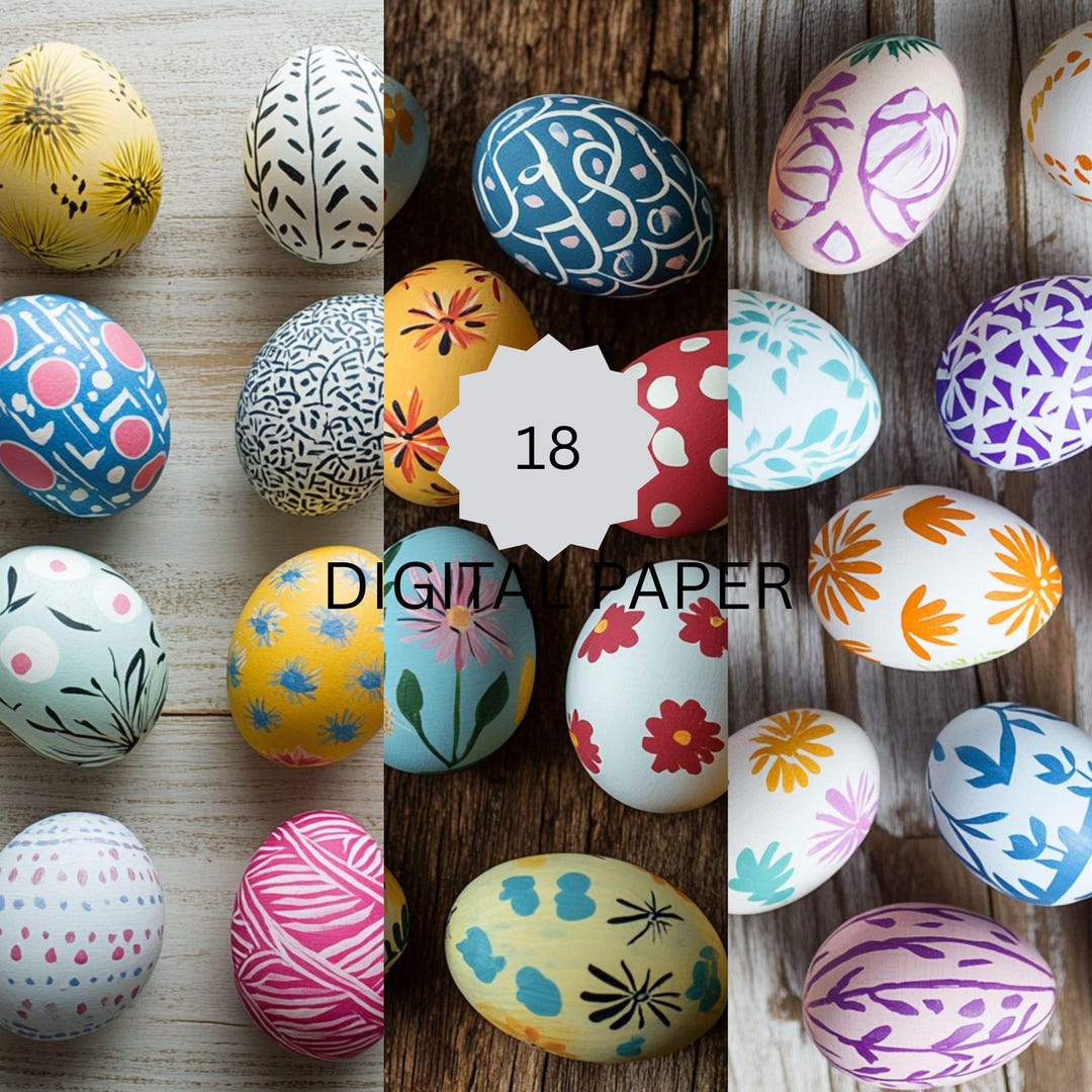 Boho Easter Egg Digital Paper, Floral Eggs Digital Paper, Rustic Spring ...