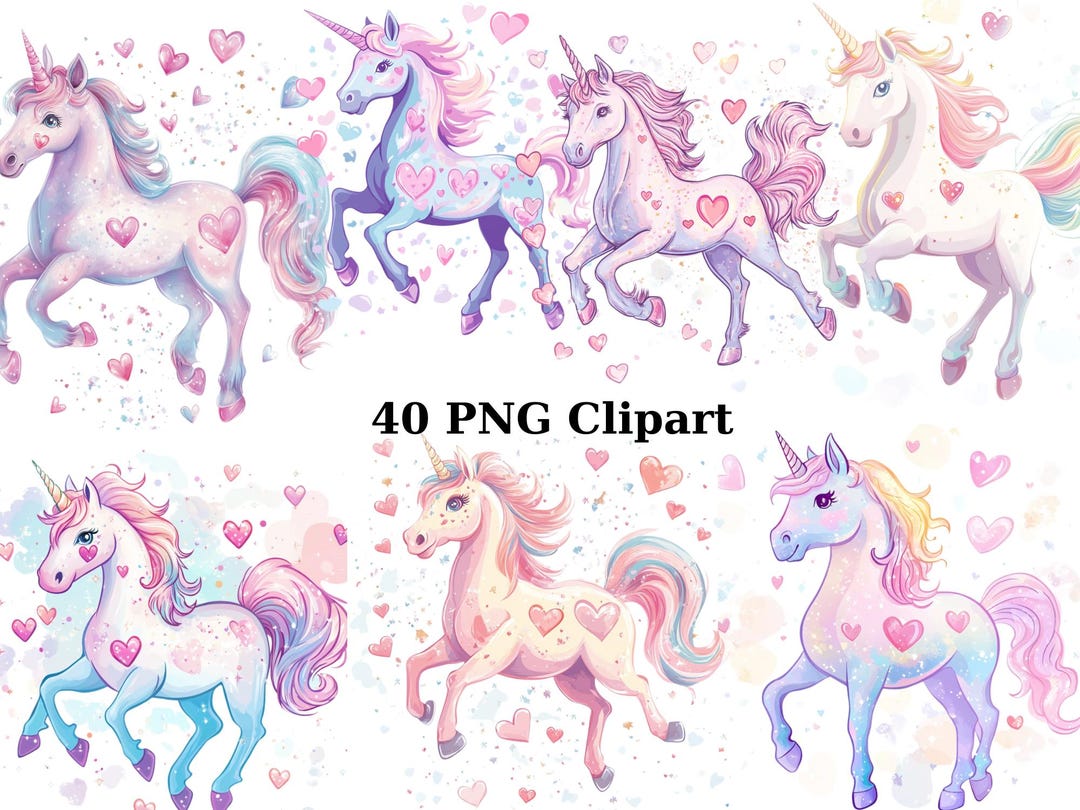 40 Valentine Unicorns Watercolor Clipart, Unicorns Clipart, PNG ...