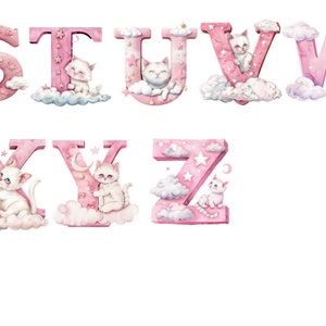 Pink Baby Cat Alphabet Clipart, PNG Individual Images on Transparent ...