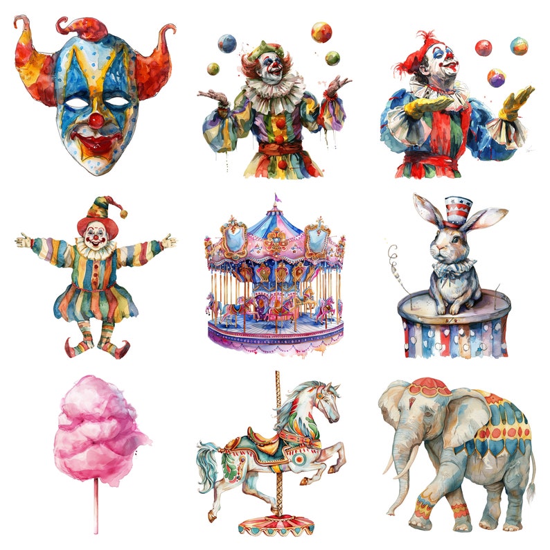 Watercolor Circus Clipart, Carnival PNG Individual Images on ...