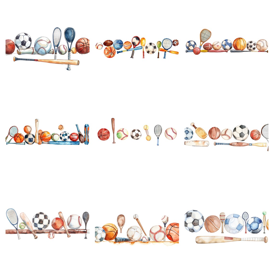 33 Sports Borders Watercolor Clipart, Border Clipart, PNG Individual ...