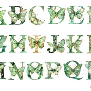 Watercolor Green Butterflies Alphabet in PNG Format Instant Download ...