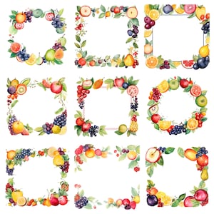 Watercolor Fruit Frames Clipart, Logo Clipart, PNG Digital Files on ...