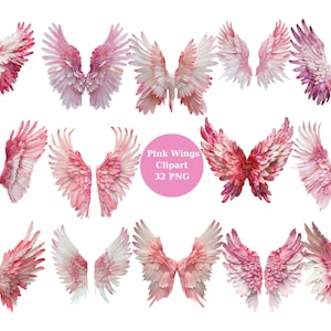 Watercolor Pink Wings Clipart, Transparent Background, High Quality ...