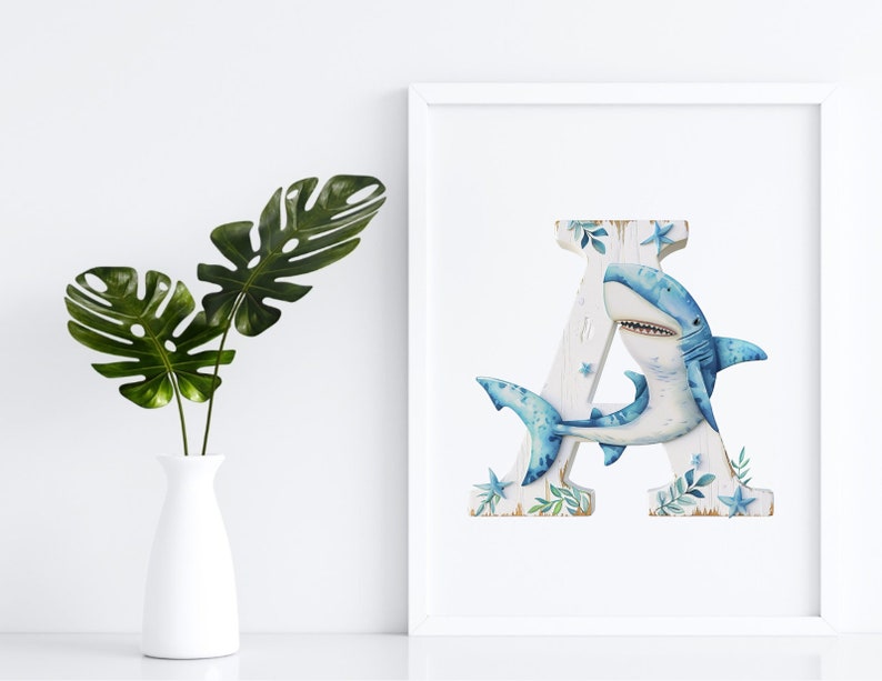Watercolor Shark Alphabet Clipart, PNG Individual Images on Transparent ...
