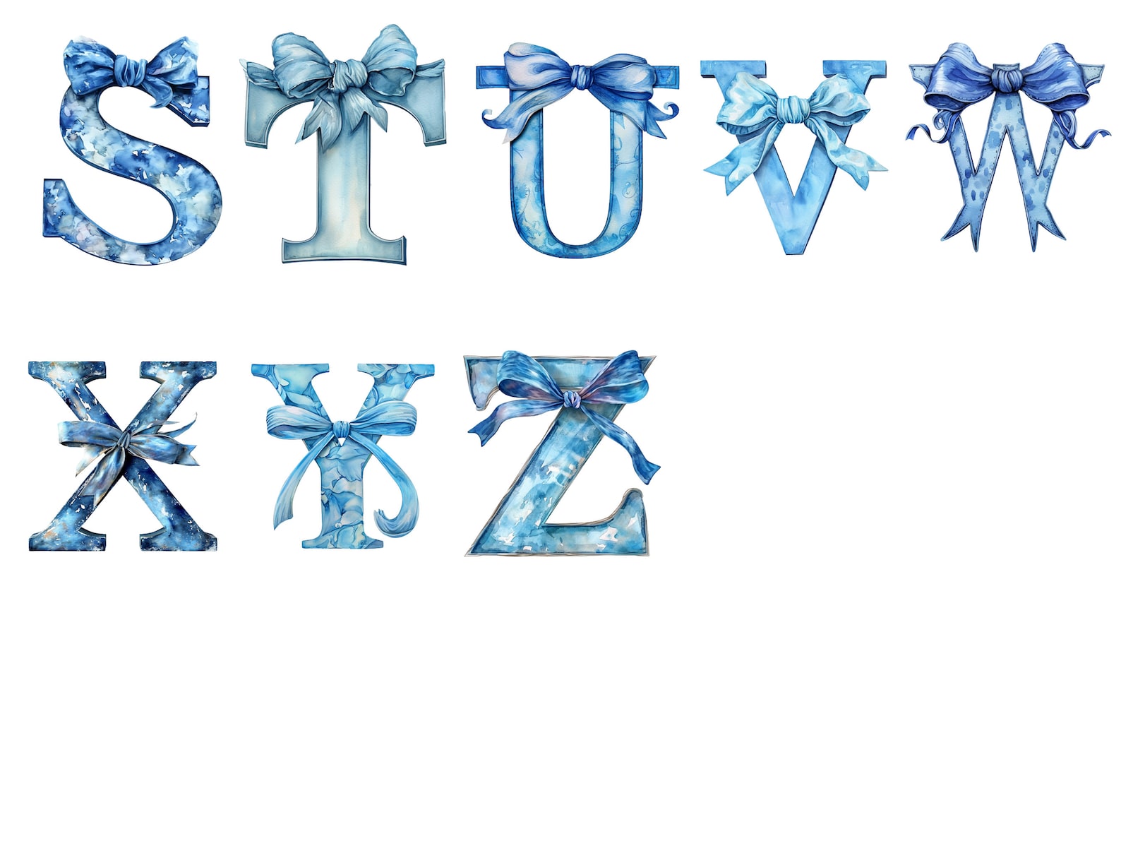 Watercolor Blue Bow Alphabet, Bow Letter Instant Download for ...