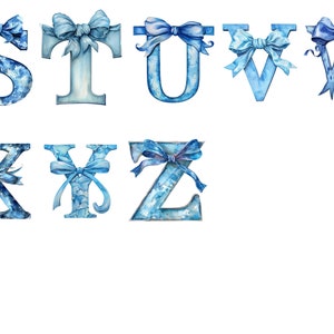 Watercolor Blue Bow Alphabet, Bow Letter Instant Download for ...