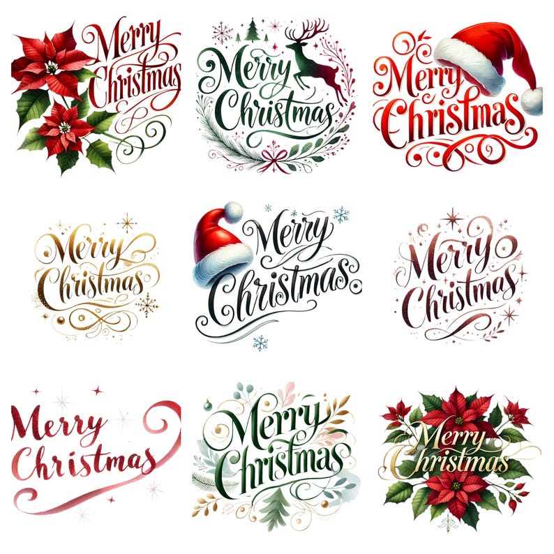 Elegant Merry Christmas Clipart Bundle - 21 Festive Holiday Designs ...