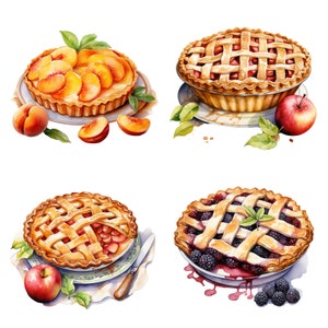 Watercolor Fruit Pies Clipart, PNG Individual Images on Transparent ...