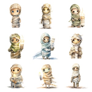 26 Mummies Watercolor Clipart, Halloween Clipart, PNG Individual Images ...