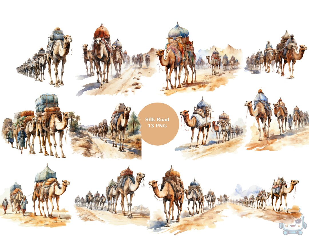 13 Silk Road Watercolor Clipart, History Clipart, PNG Individual Images ...