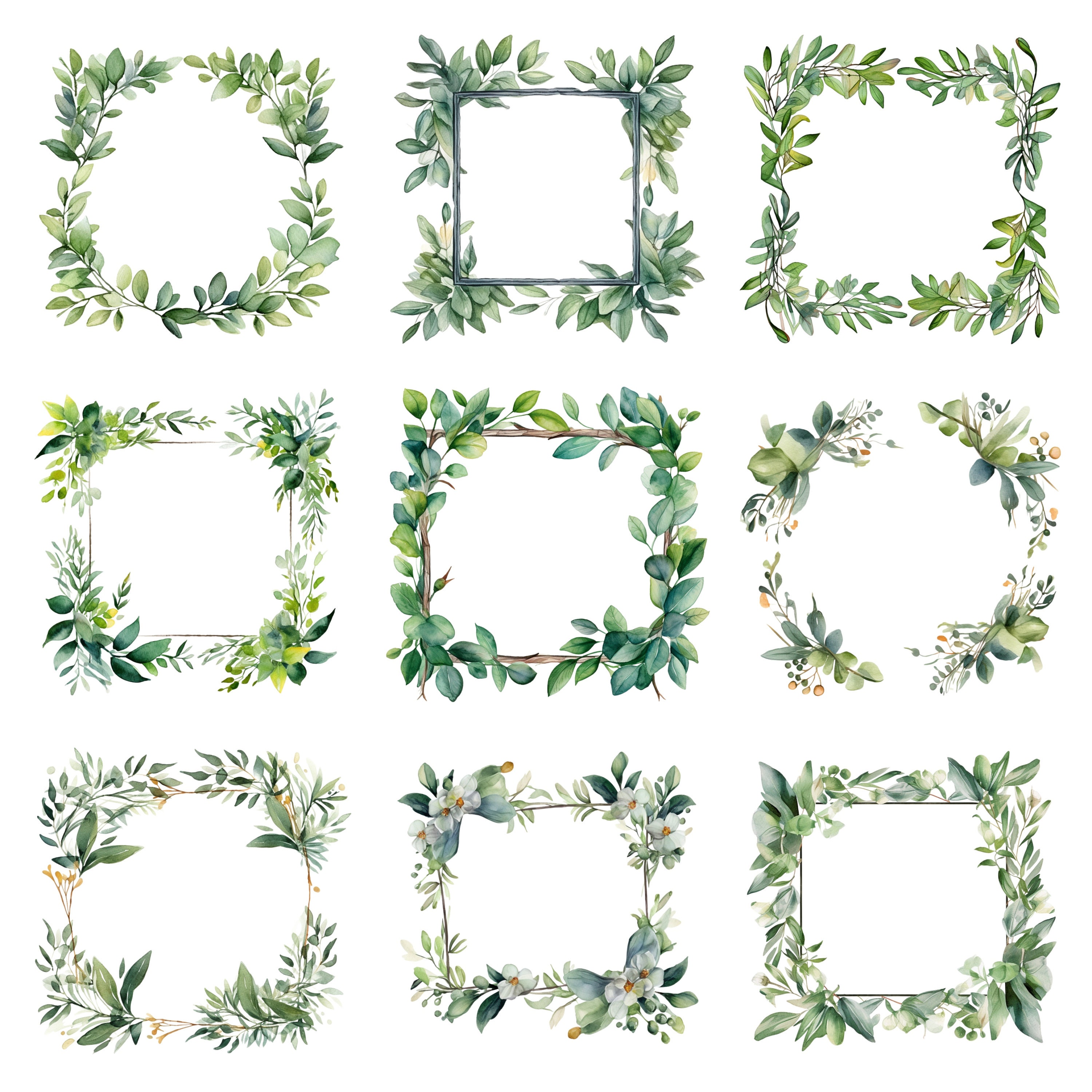 Watercolor Bush Frames Clipart PNG Digital Files on - Etsy