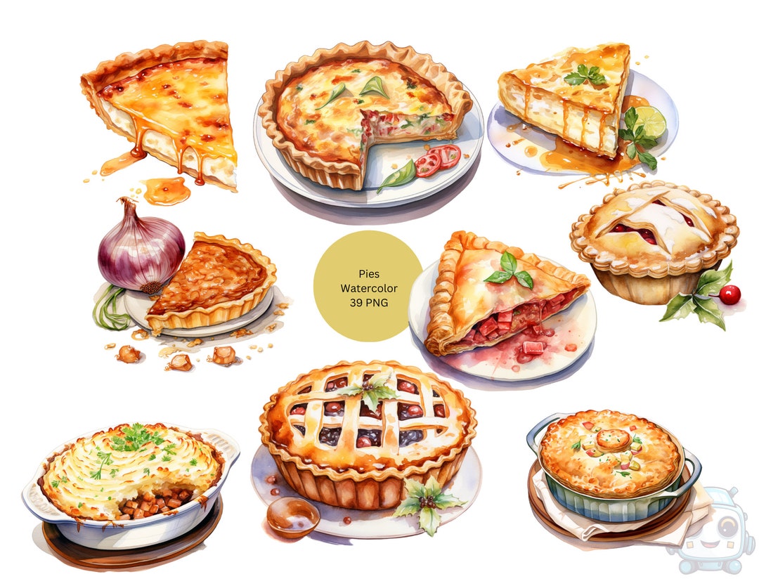 Watercolor Pies Clipart, PNG Individual Images on Transparent ...
