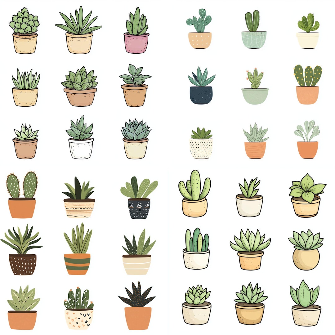 Succulent and Cactus Clipart Bundle – Cute Potted Plants PNG for ...