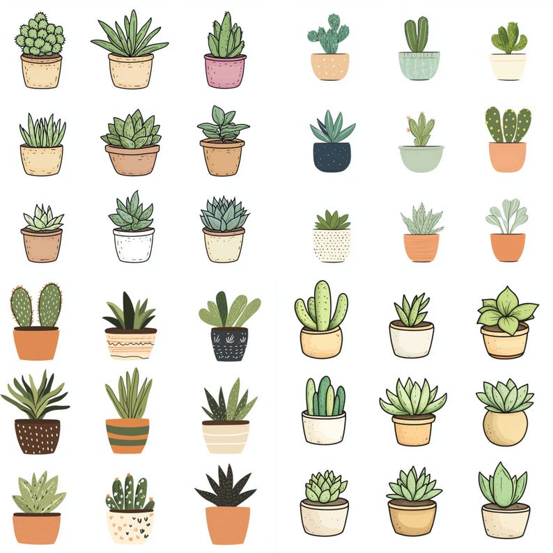 Succulent and Cactus Clipart Bundle – Cute Potted Plants PNG for ...