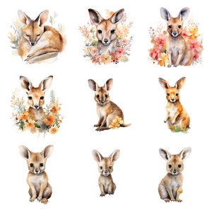 Watercolor Wallabies Clipart, PNG Digital Files on a Transparent Background, Scrapbook ...
