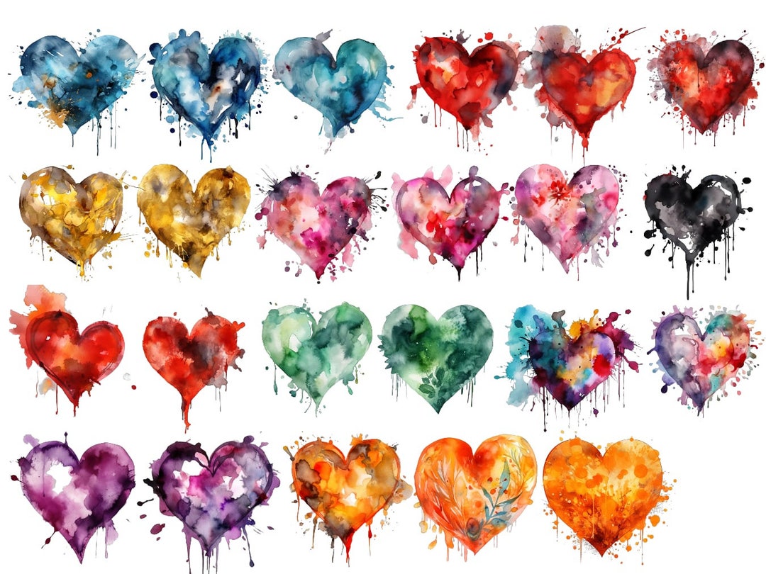 Watercolor Hearts Clipart, PNG Digital Images, Transparent Background ...