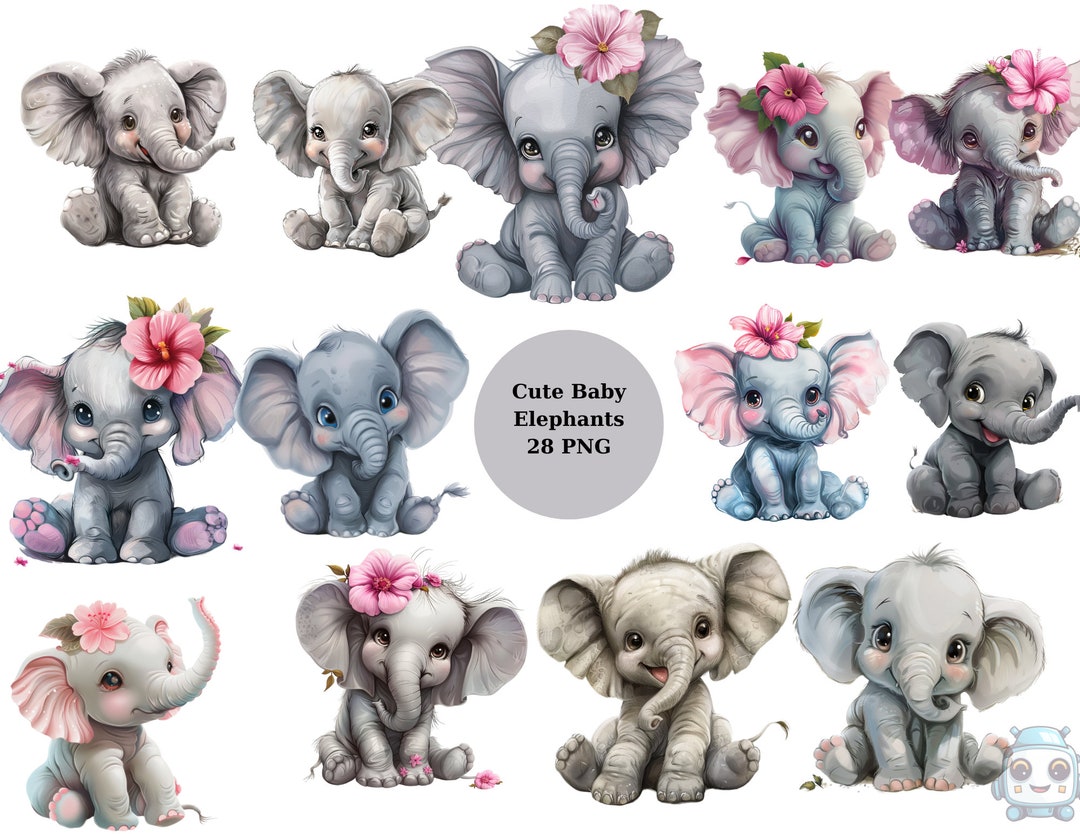 28 Cute Baby Elephants Clipart, Animals Clipart, PNG Individual Images ...