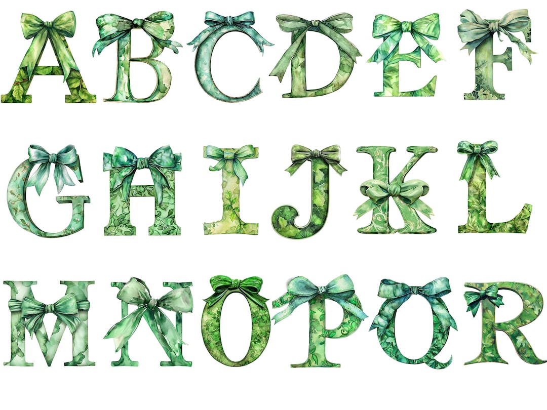Watercolor Green Bow Alphabet, Bow Letter Instant Download for ...