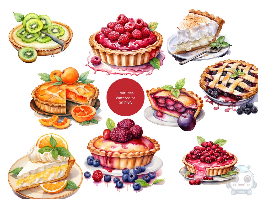 Watercolor Fruit Pies Clipart, PNG Individual Images on Transparent ...