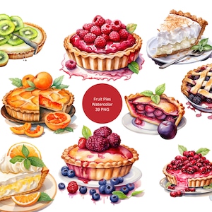 Watercolor Fruit Pies Clipart, PNG Individual Images on Transparent ...