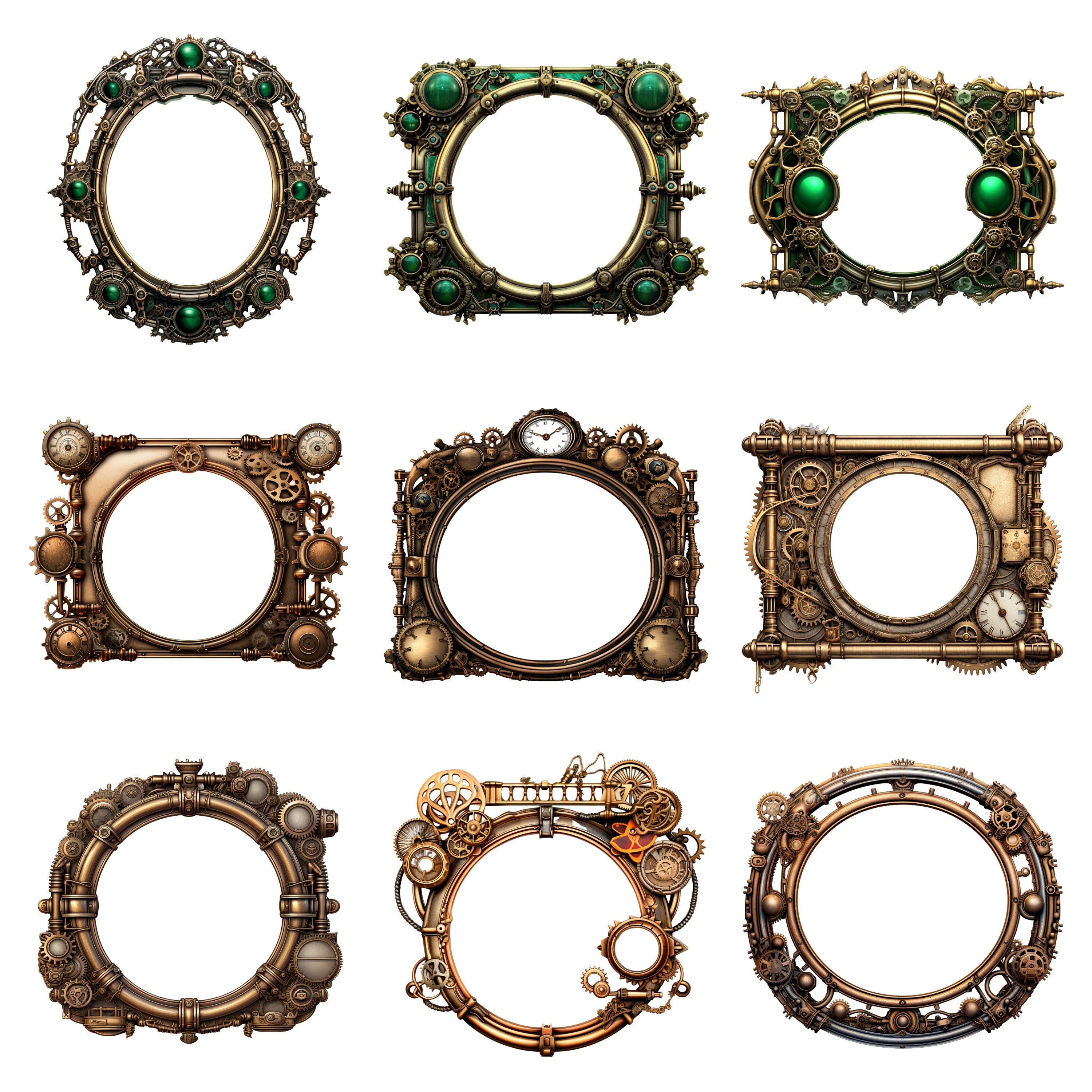 Watercolor Steampunk Frames Clipart, Collage Sheet PNG, Digital Files ...