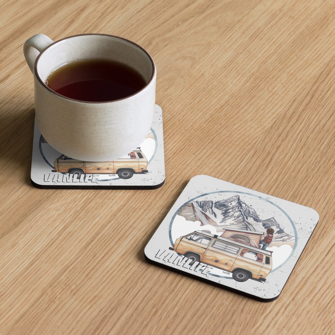 Girl on T3 Westfalia Campervan Cork-back Coaster Personalized Home ...